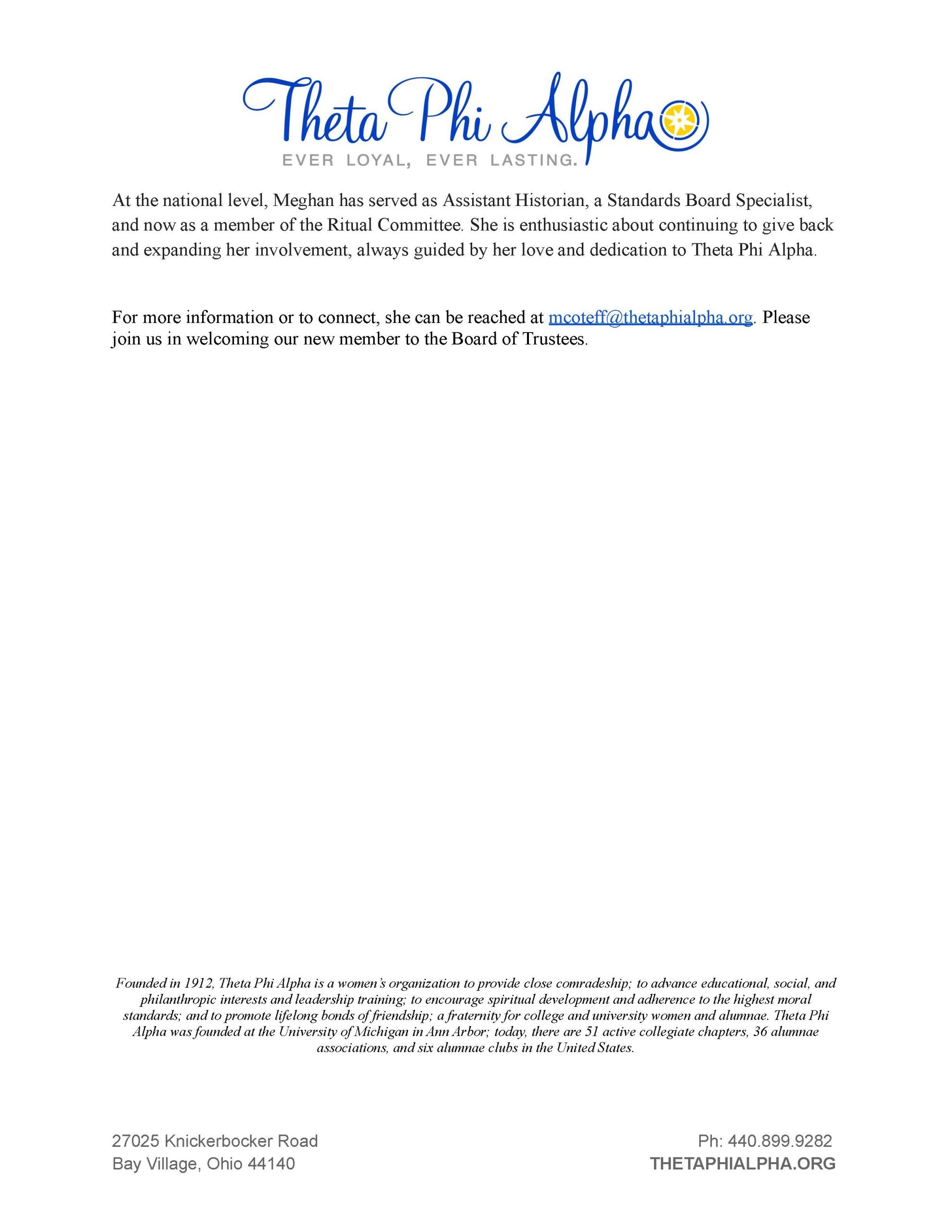 Appointment of a New Member to the Board of Trustees - Theta Phi Alpha ...